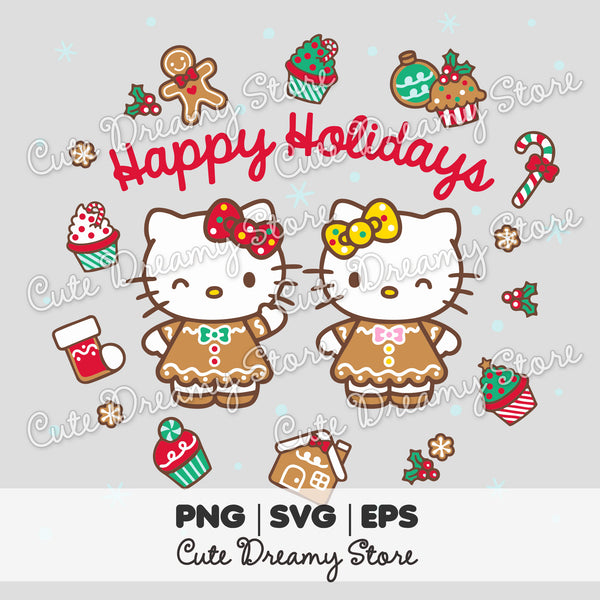 Christmas Hello Kitty Gingerbread Clipart with Cupcakes SVG / PNG / EPS ...