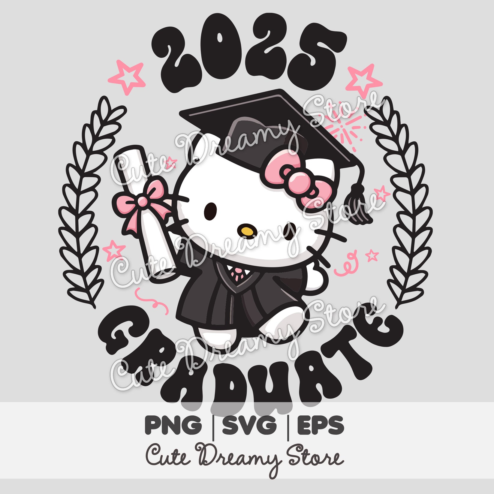 Graduation Hello Kitty Class 2025 Clipart SVG / PNG / EPS vector – Cute ...