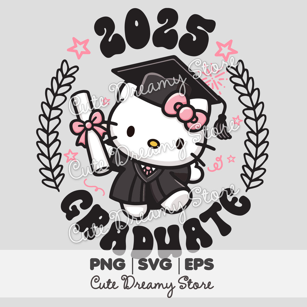 Graduation Hello Kitty Class 2025 Clipart SVG / PNG / EPS vector – Cute ...
