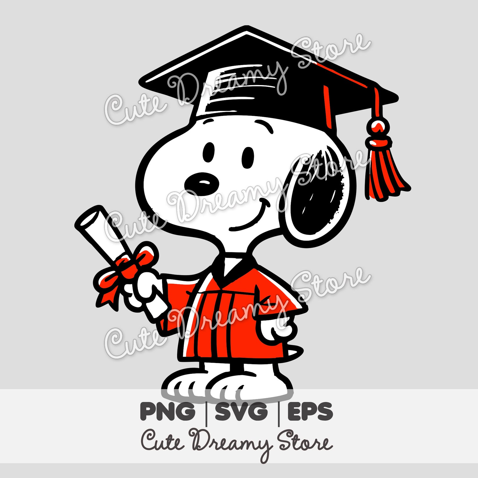 Graduation Snoopy in RED SVG / PNG / EPS vector – Cute Dreamy Store