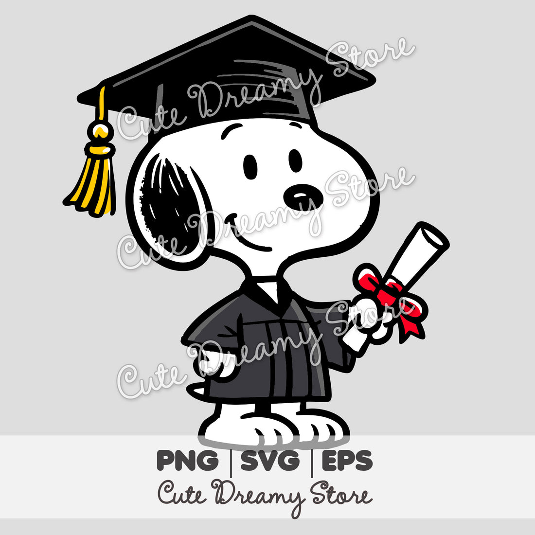 Graduation Snoopy in BLACK SVG / PNG / EPS vector – Cute Dreamy Store