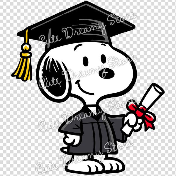 Graduation Snoopy in BLACK SVG / PNG / EPS vector – Cute Dreamy Store