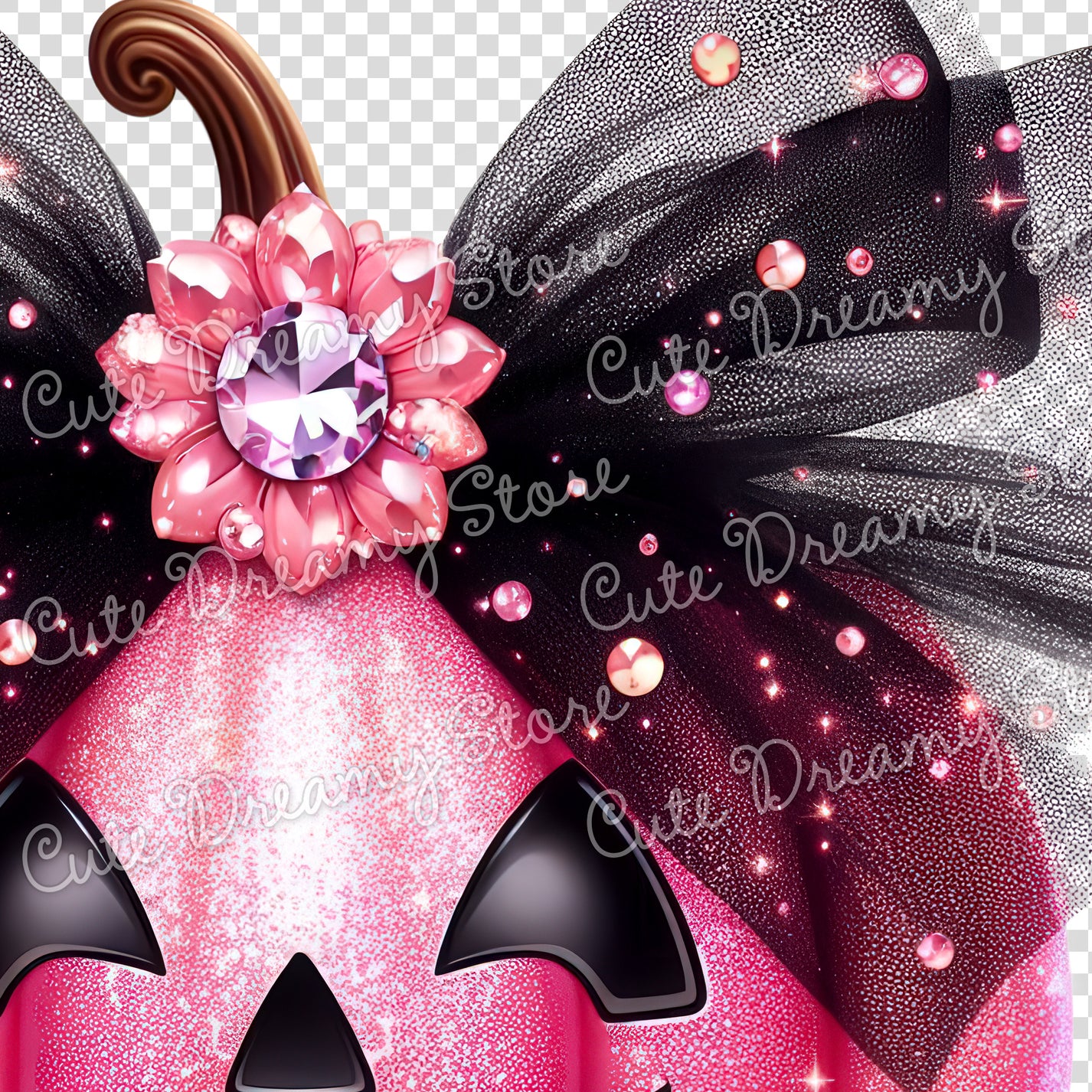 Halloween Pink Glitter Pumpkin Bow Clipart / PNG Transparent Background ...