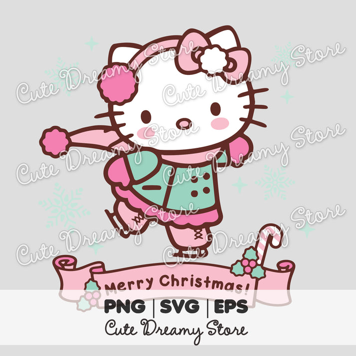 Pink Hello Kitty Ice Skating Merry Christmas Clipart SVG / PNG / EPS ...