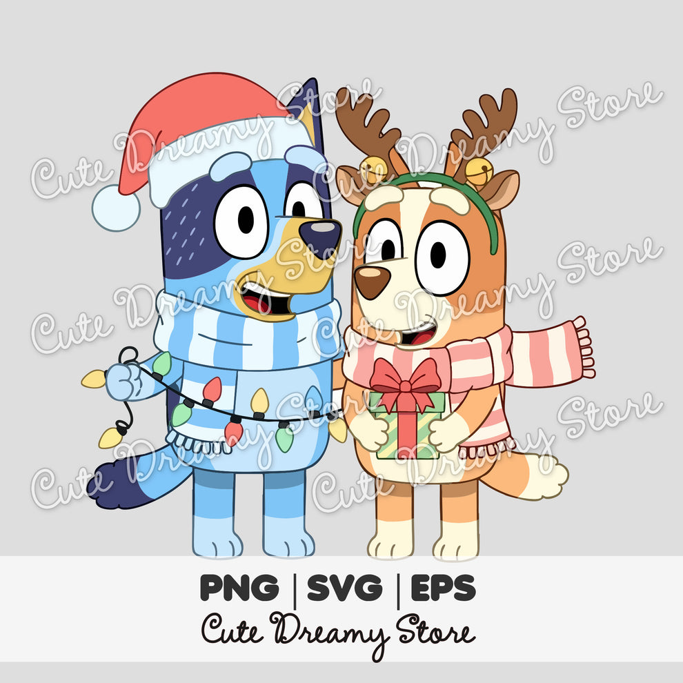 Christmas Bluey and Bingo Clipart SVG / PNG / EPS vector – Cute Dreamy ...