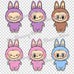 Labubu Transparent PNG Bundle – 6 Colors Clipart Set – Cute Dreamy Store