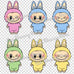 Labubu Transparent PNG Bundle – 6 Colors Clipart Set – Cute Dreamy Store