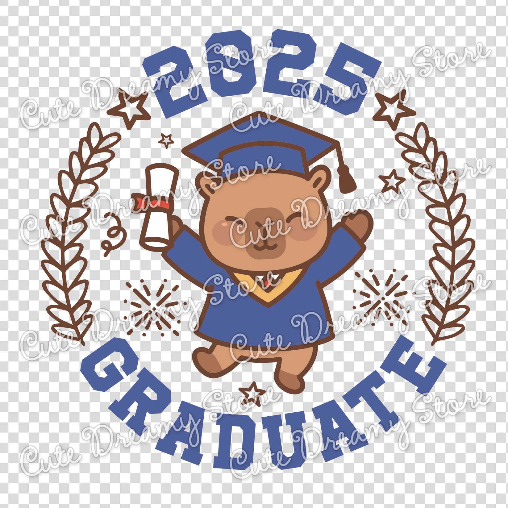 Capybara Graduation Clipart 2025 in Blue and Brown SVG / PNG / EPS ...