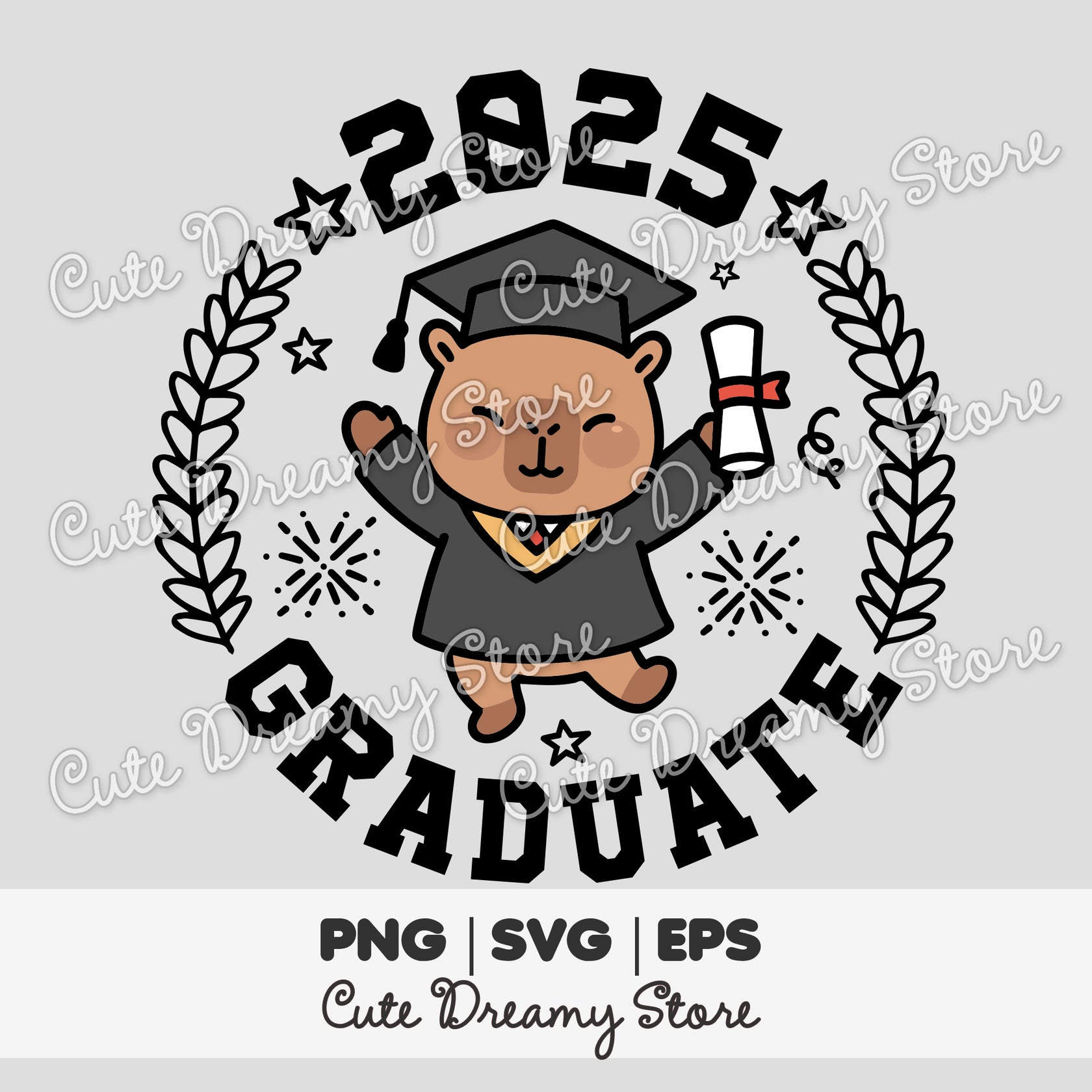 Capybara Graduation Clipart 2025 in Black SVG / PNG / EPS Vector – Cute ...