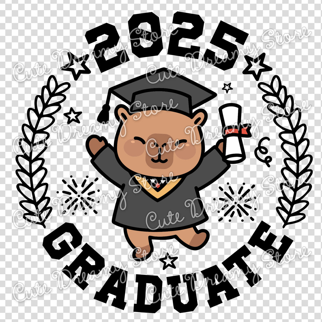 Capybara Graduation Clipart 2025 in Black SVG / PNG / EPS Vector – Cute ...