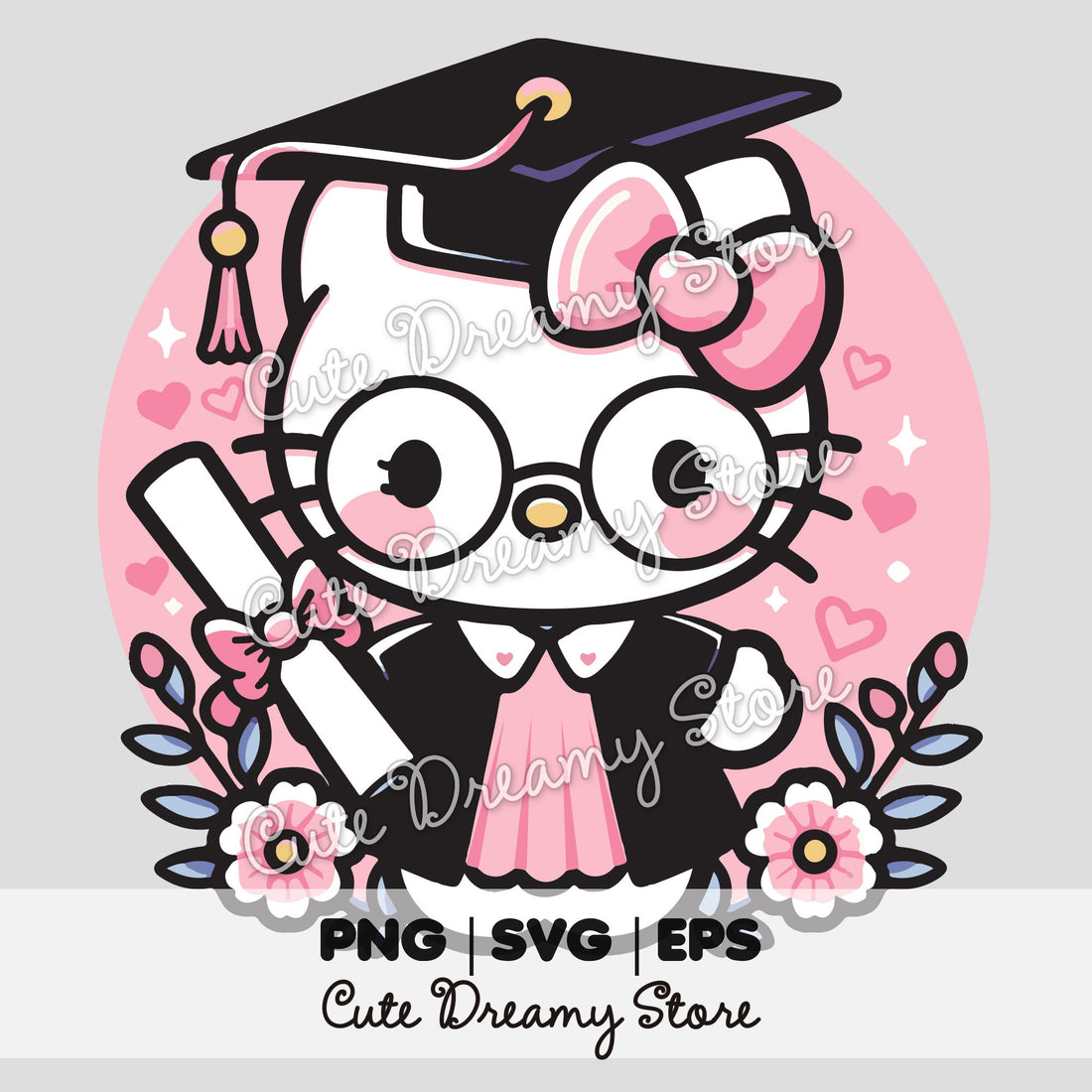 Get Graduation Hello Kitty with Glasses Clipart SVG/PNG/EPS – Cute ...