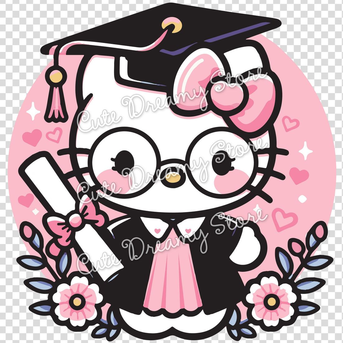 Get Graduation Hello Kitty with Glasses Clipart SVG/PNG/EPS – Cute ...