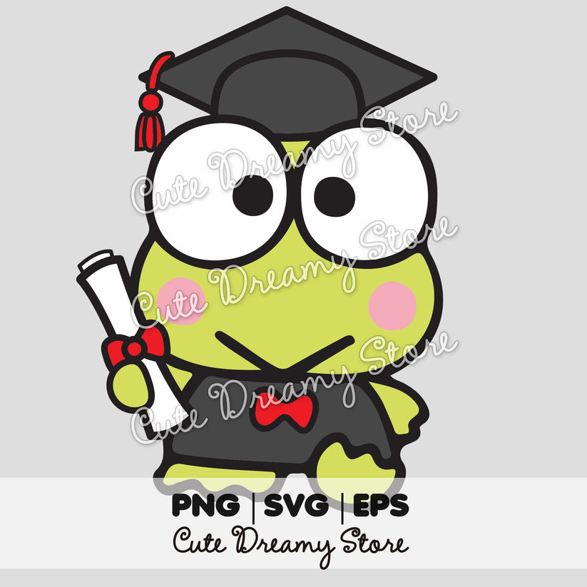 Graduation Keroppi Clipart SVG / PNG / EPS Vector | Cute Dreamy Store