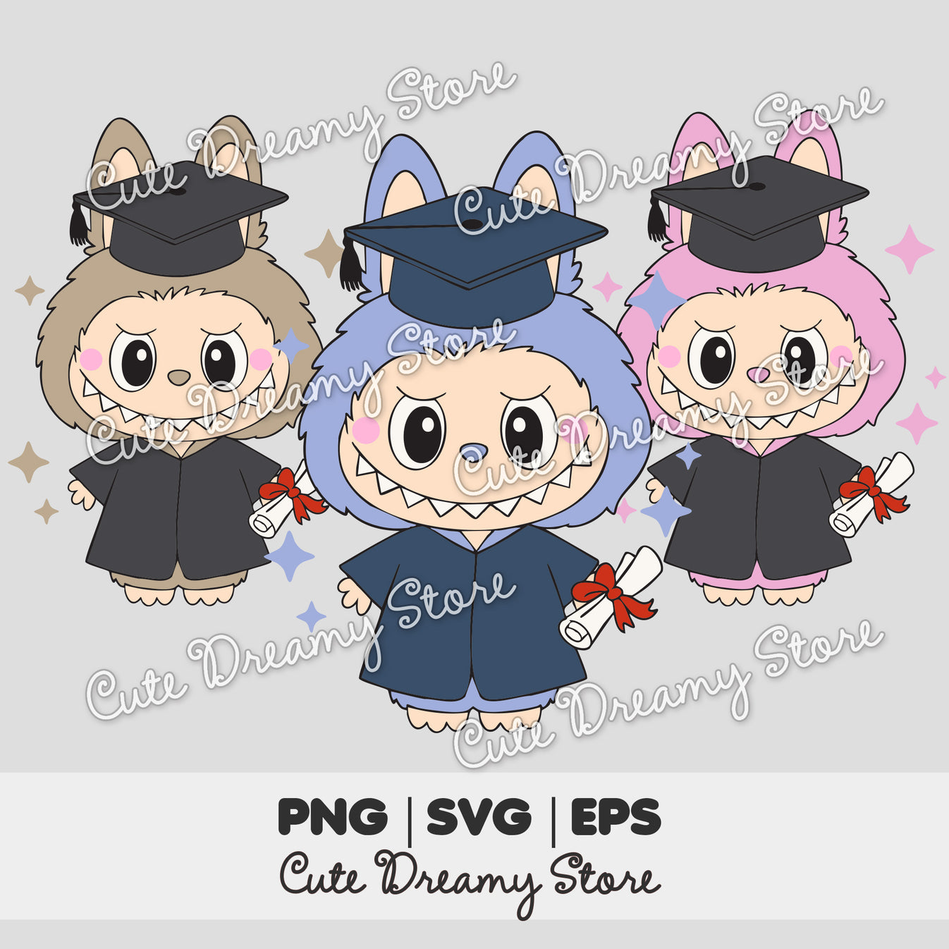 Graduation Labubu clipart set SVG / PNG / EPS vector – Cute Dreamy Store