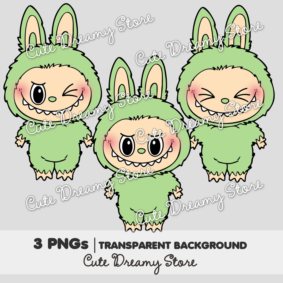 Green Labubu Transparent PNG Clipart – Digital Download – Cute Dreamy Store