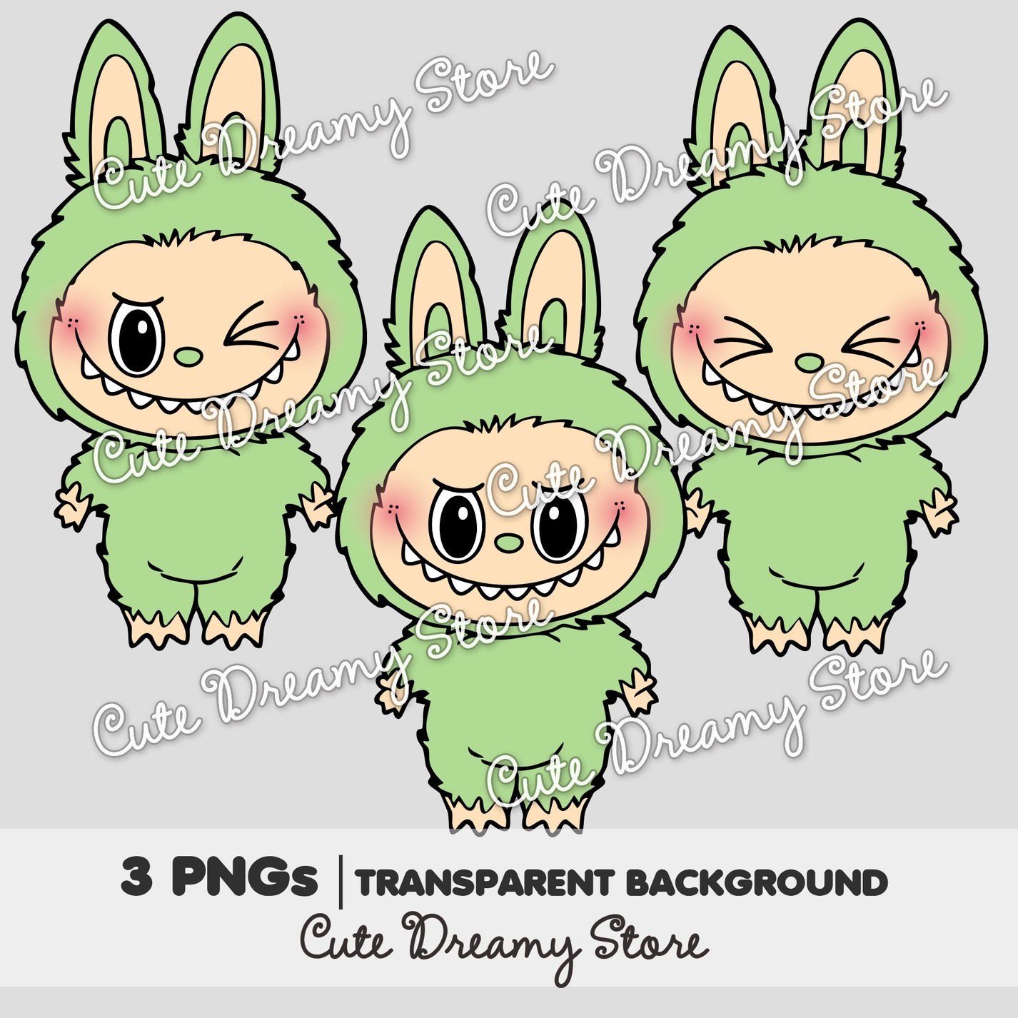 Green Labubu Transparent PNG Clipart – Digital Download – Cute Dreamy Store