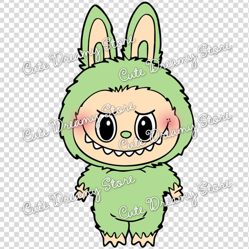 Green Labubu Transparent PNG Clipart – Digital Download – Cute Dreamy Store
