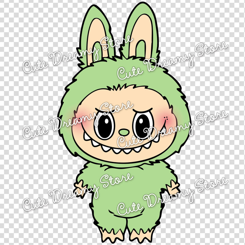 Green Labubu Transparent PNG Clipart – Digital Download – Cute Dreamy Store