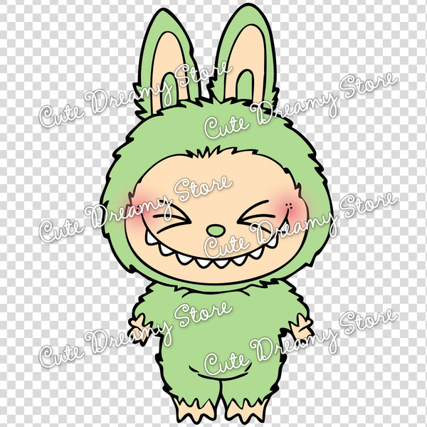Green Labubu Transparent PNG Clipart – Digital Download – Cute Dreamy Store