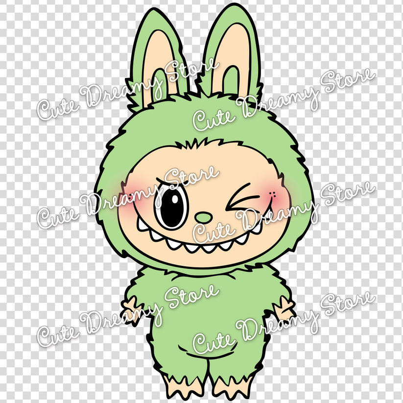 Green Labubu Transparent PNG Clipart – Digital Download – Cute Dreamy Store