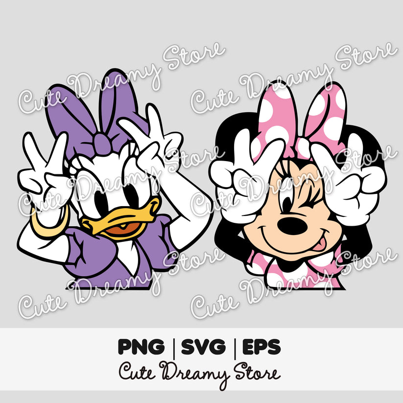 Minnie and Daisy Peace Sign Clipart SVG / PNG / EPS vector – Cute ...