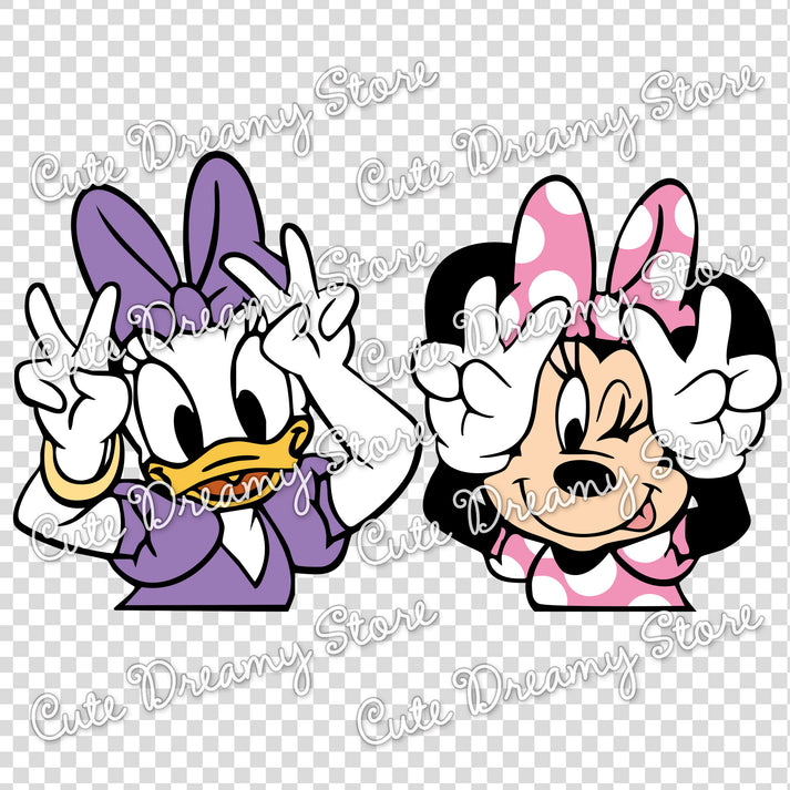 Minnie and Daisy Peace Sign Clipart SVG / PNG / EPS vector – Cute ...