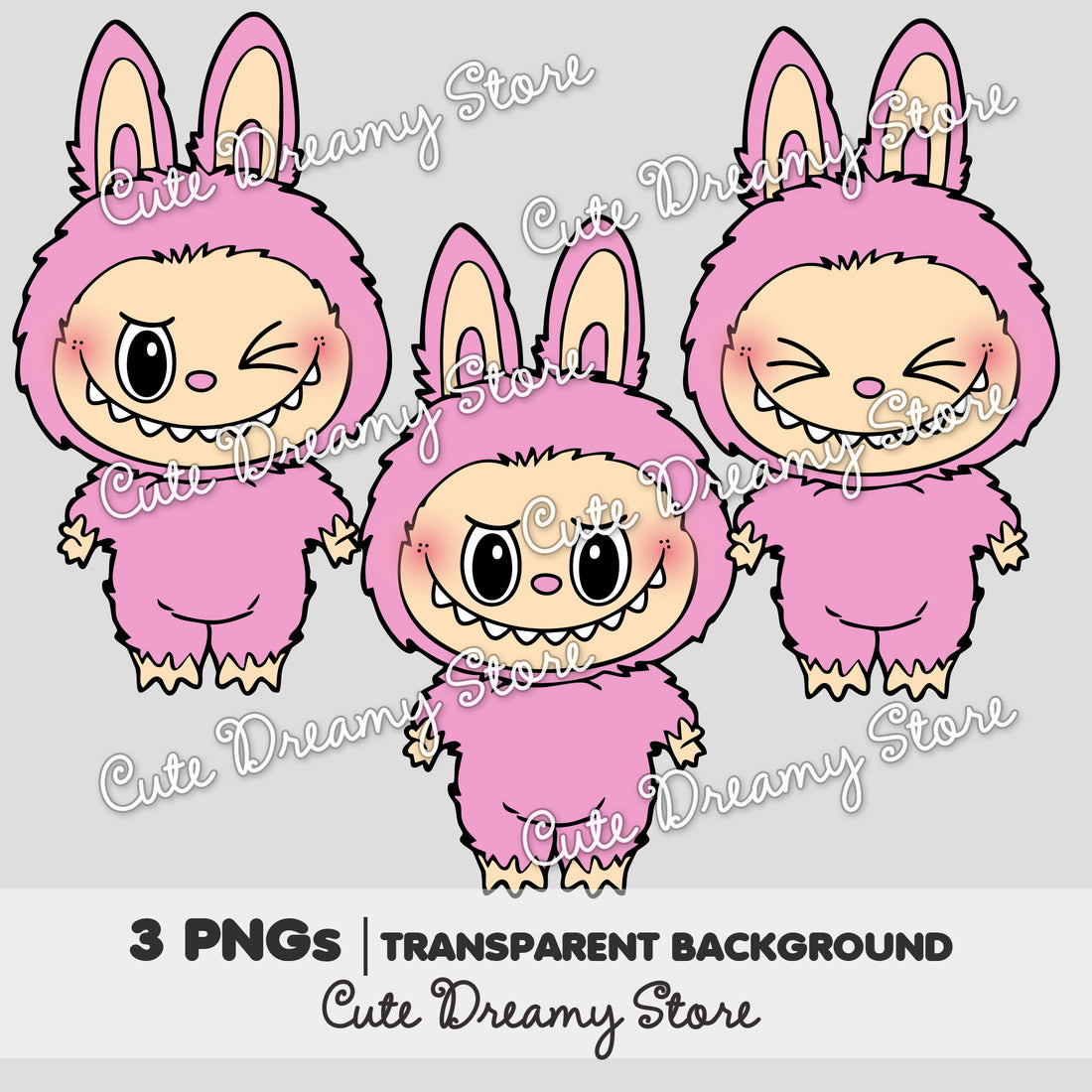Pink Labubu Transparent PNG Clipart – Digital Download – Cute Dreamy Store