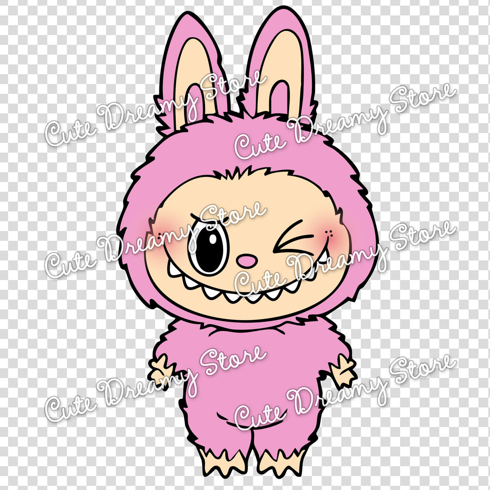 Pink Labubu Transparent PNG Clipart – Digital Download – Cute Dreamy Store